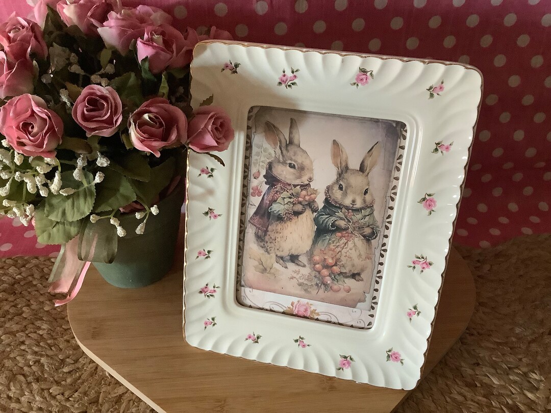 Vintage Ceramic Roses Frame, Pink Roses Picture Frame, Cottage Charm - Etsy
