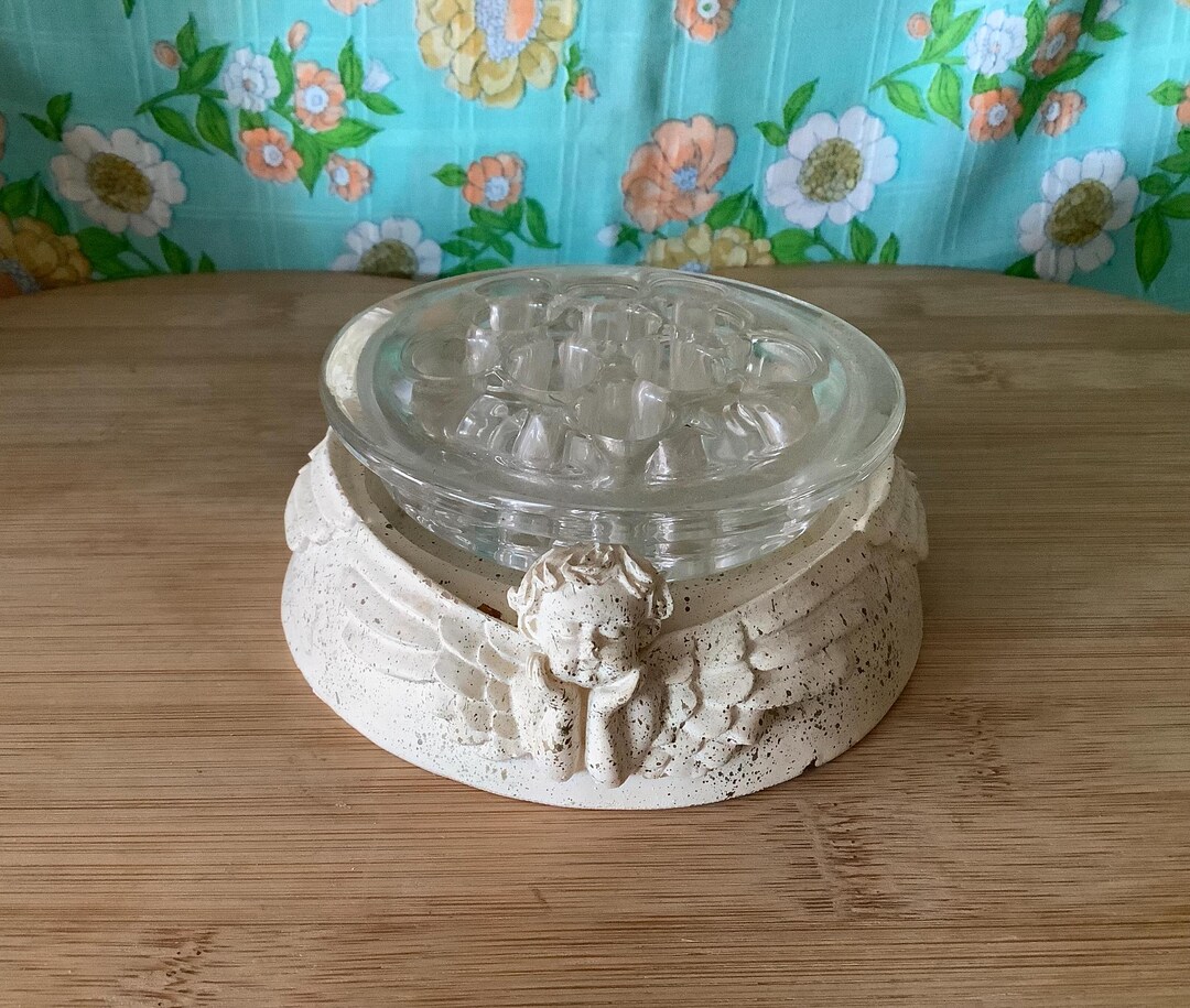 Vintage Flower Frog With Holder, Cherub Flower Frog Holder, Shabby ...