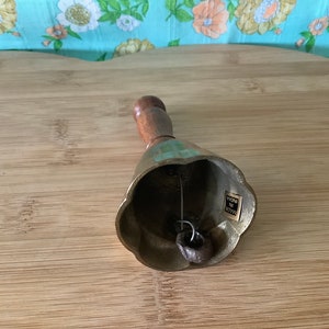 Vintage Brass Dinner Bell, Wooden Handle, Rustic Brass Bell, Bell Decor ...