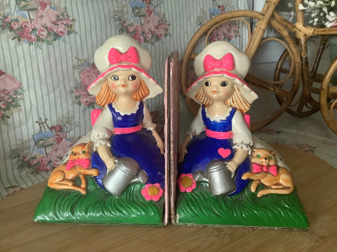 Vintage Earl Bernard Girl With Cat Bookends, 1960s, Kitschy Earl ...