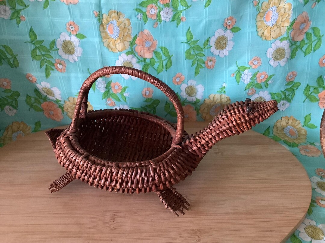 Turtle Basket, Vintage Basket Turtle With Handle, Animal Basket - Etsy