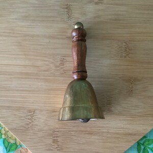 Vintage Brass Dinner Bell, Wooden Handle, Rustic Brass Bell, Bell Decor ...