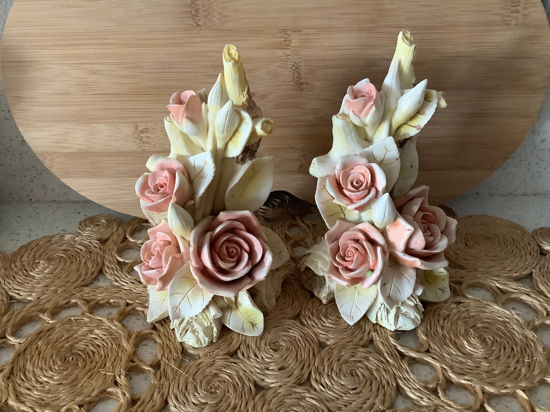 Vintage Floral Bookends, Peachy Pink Roses Bookends, Cottagecore ...