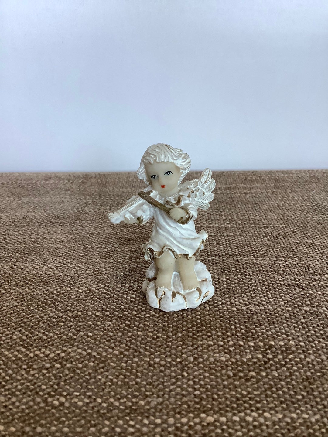 Miniature Angel Figurine, White Angel Playing a Violin, Christmas ...