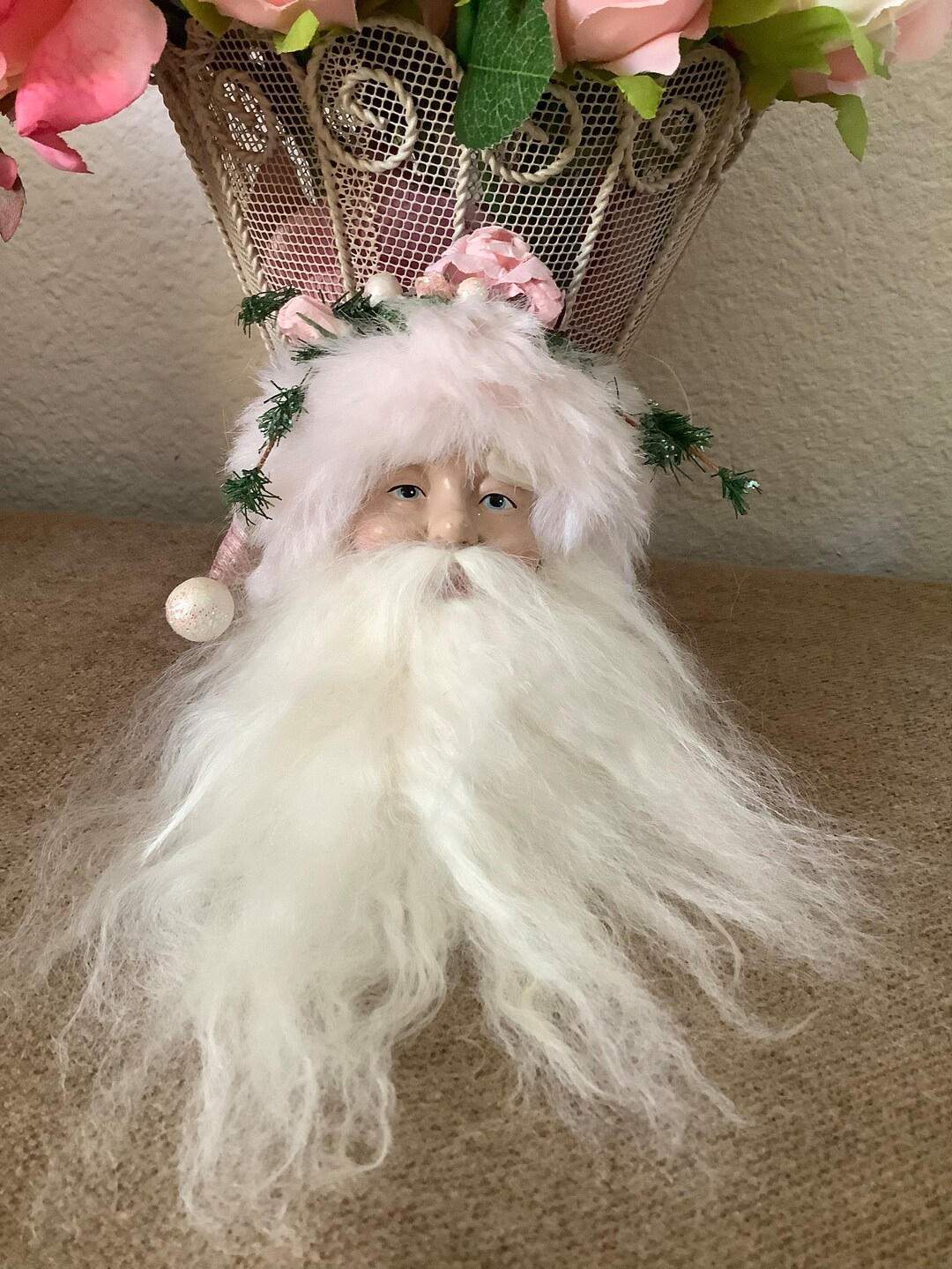 Pink Santa Ornament Shabby Chic Vintage Christmas Santa - Etsy