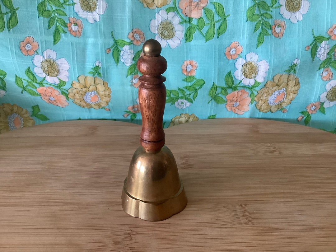 Vintage Brass Dinner Bell, Wooden Handle, Rustic Brass Bell, Bell Decor ...