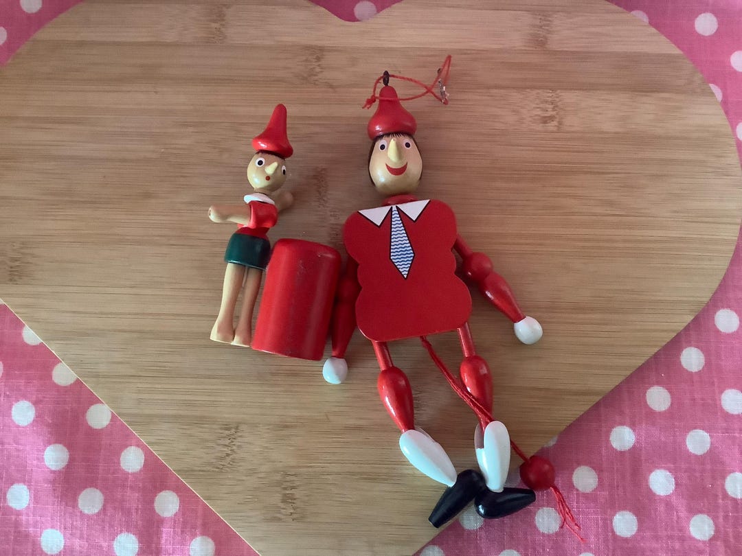 Vintage Pinocchio String Pull Ornament and Candlestick Holder, Wooden ...