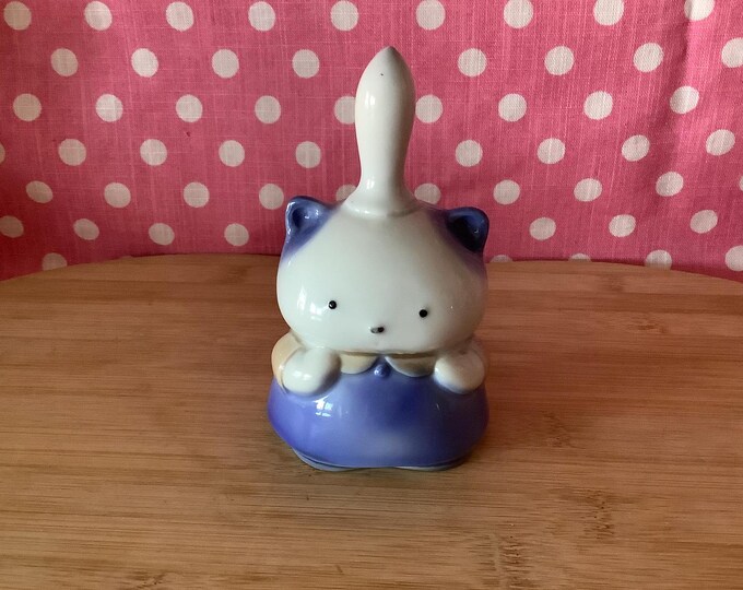 Kitschy Fat Cat Bell: Blue & White Kawaii Kitten, Made in Japan - Etsy