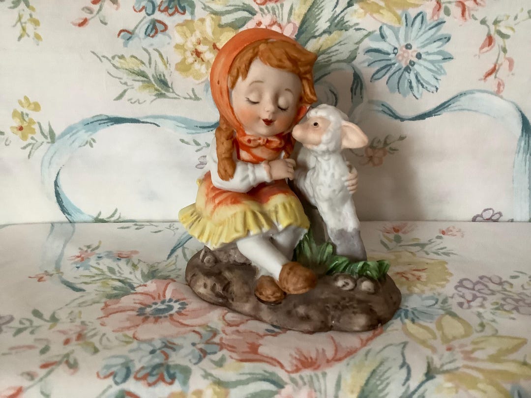 Vintage Lefton Figurine Girl With Lamb, Retro, Kitschy - Etsy