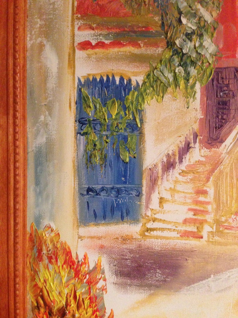 Canvas Wall Art. Italian Courtyard Cityscape, Oil Painting on Canvas by ...