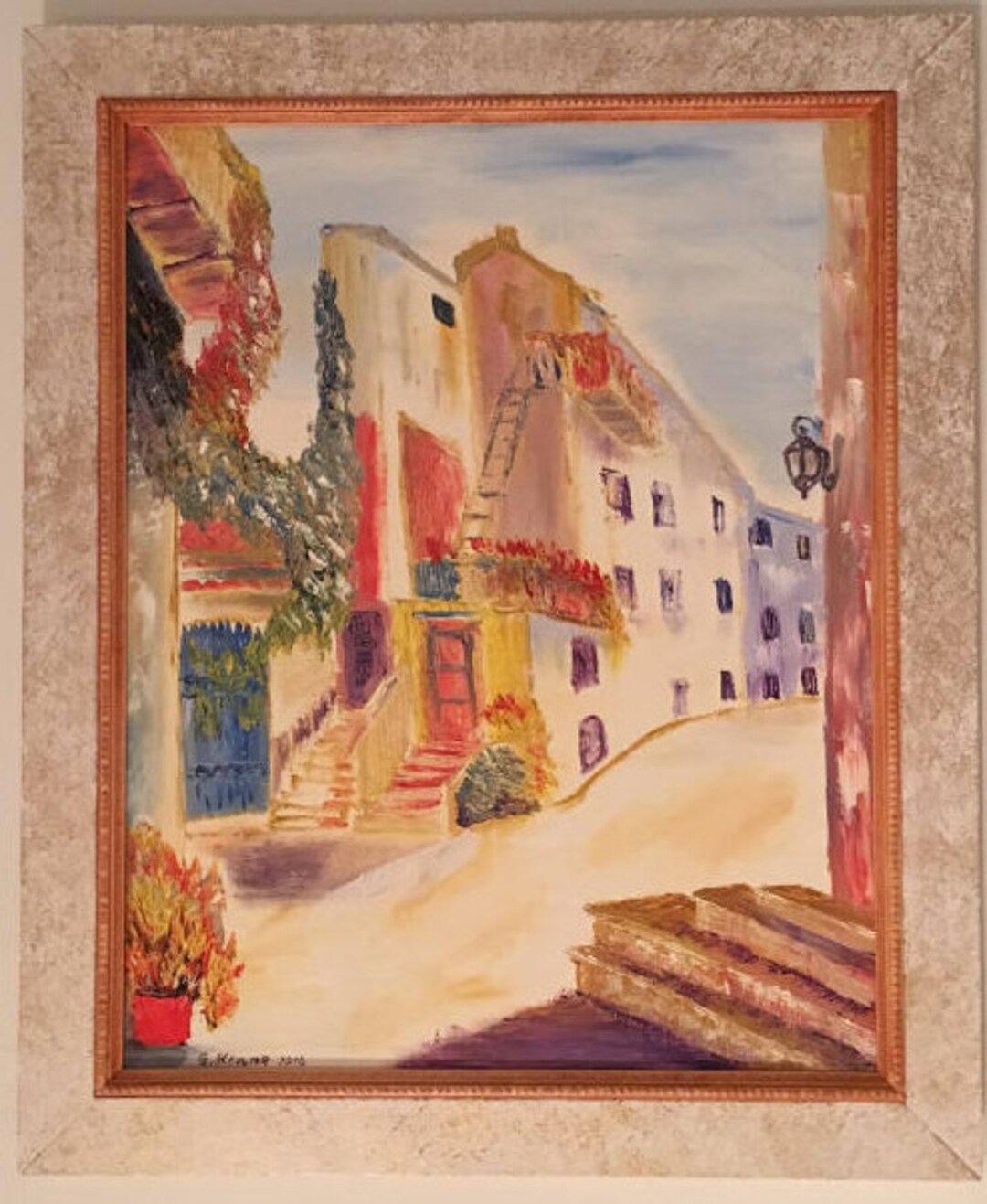 Canvas Wall Art. Italian Courtyard Cityscape, Oil Painting on Canvas by ...