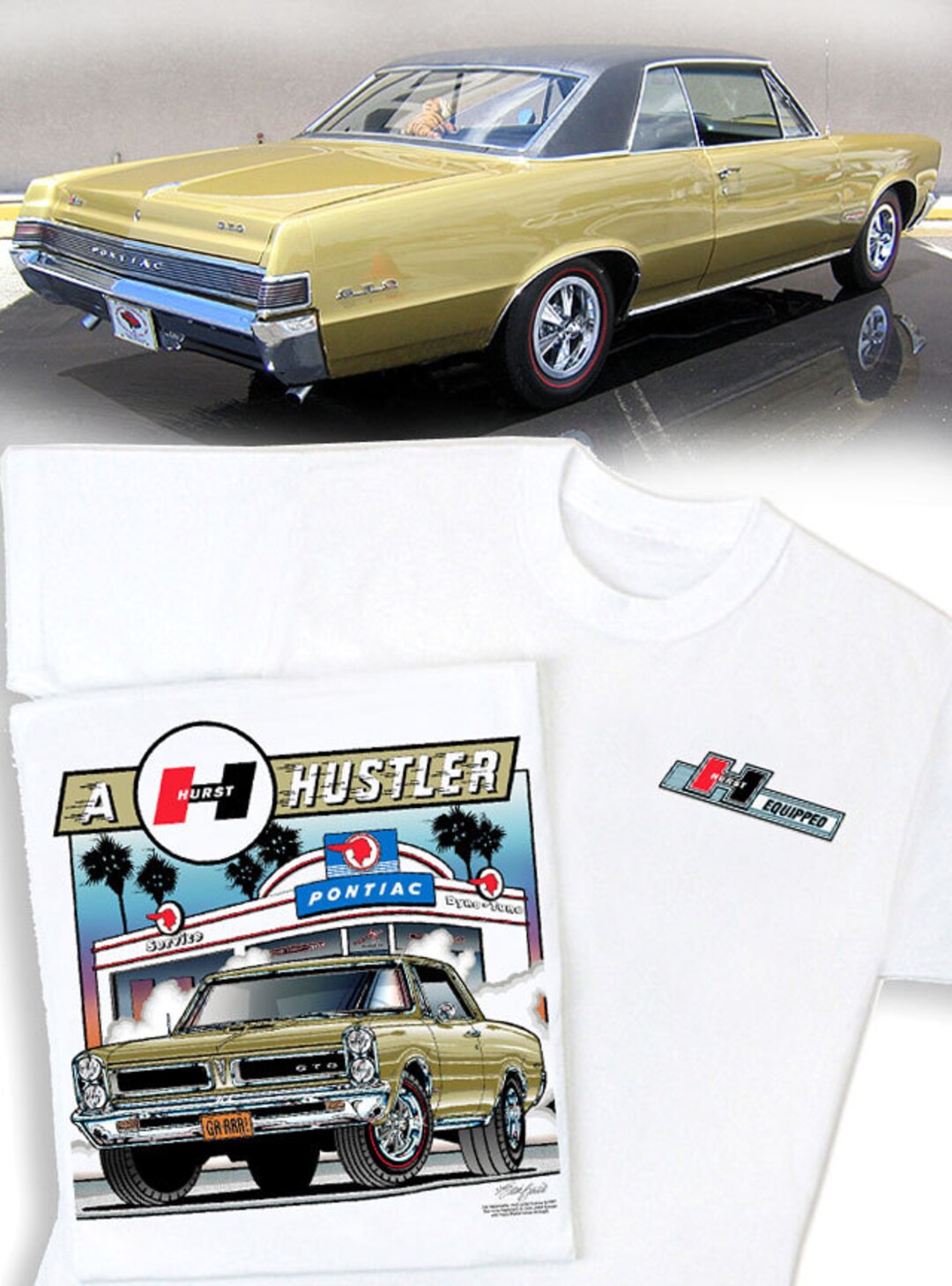 1965 Pontiac GTO Hurst Hustler T-shirt - HS #031 Wheels Decal Shifter ...