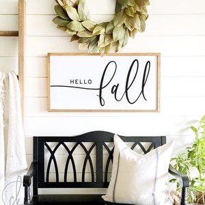 Fall Sign | Hello Fall Sign | Wood Framed Sign | Wall Art | Fall Wall ...
