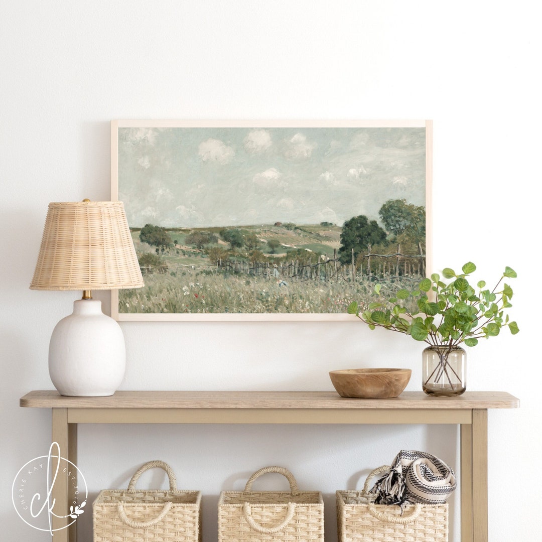 Summer Meadow Painting | Vintage Framed Wall Art | Living Room Decor ...