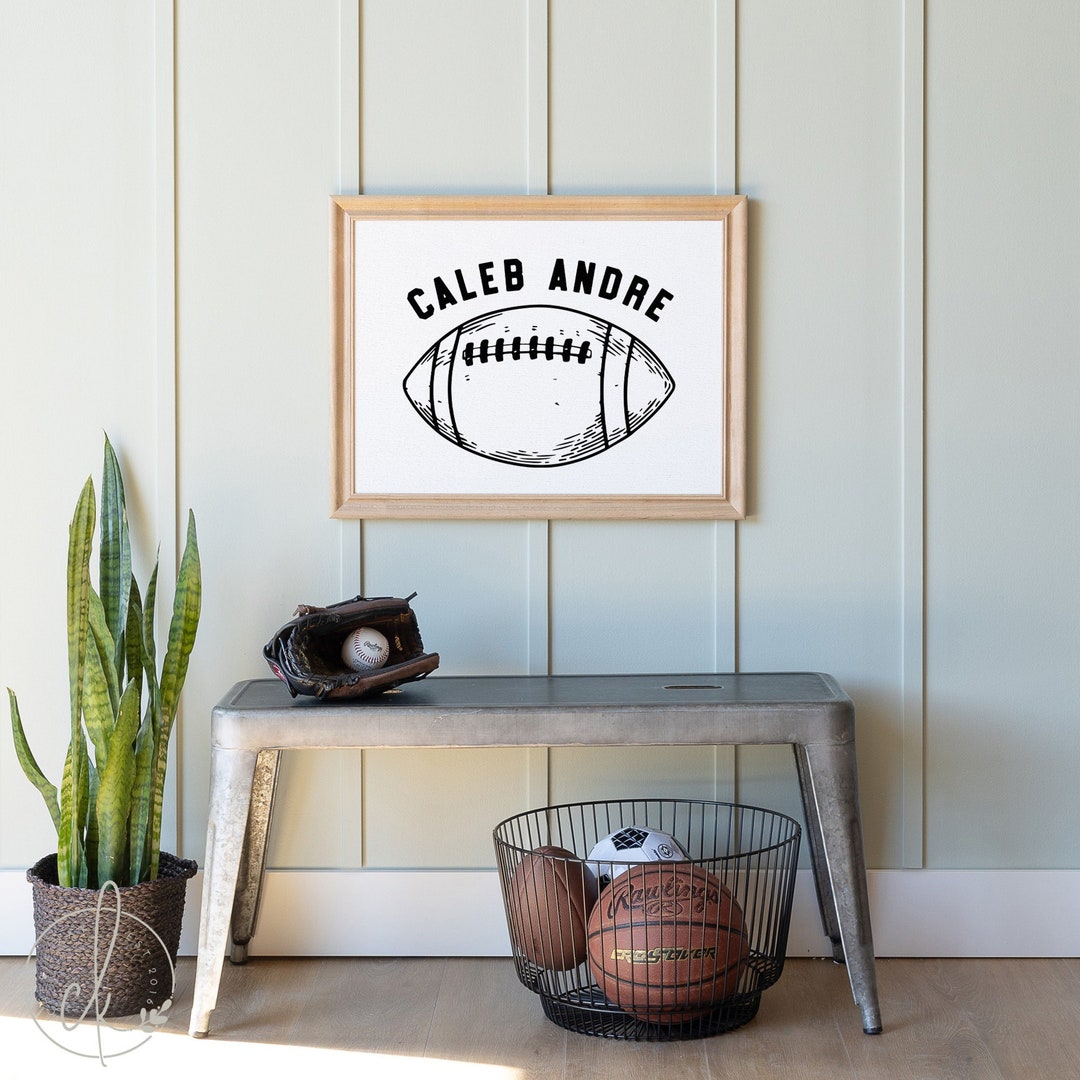 Custom Boy Name Sign With A Football | Wood Framed Canvas | Football ...