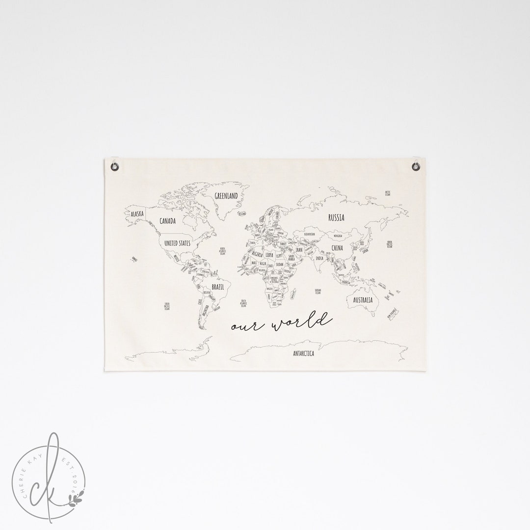 World Map Canvas Flag Homeschool Decor World Map Wall - Etsy