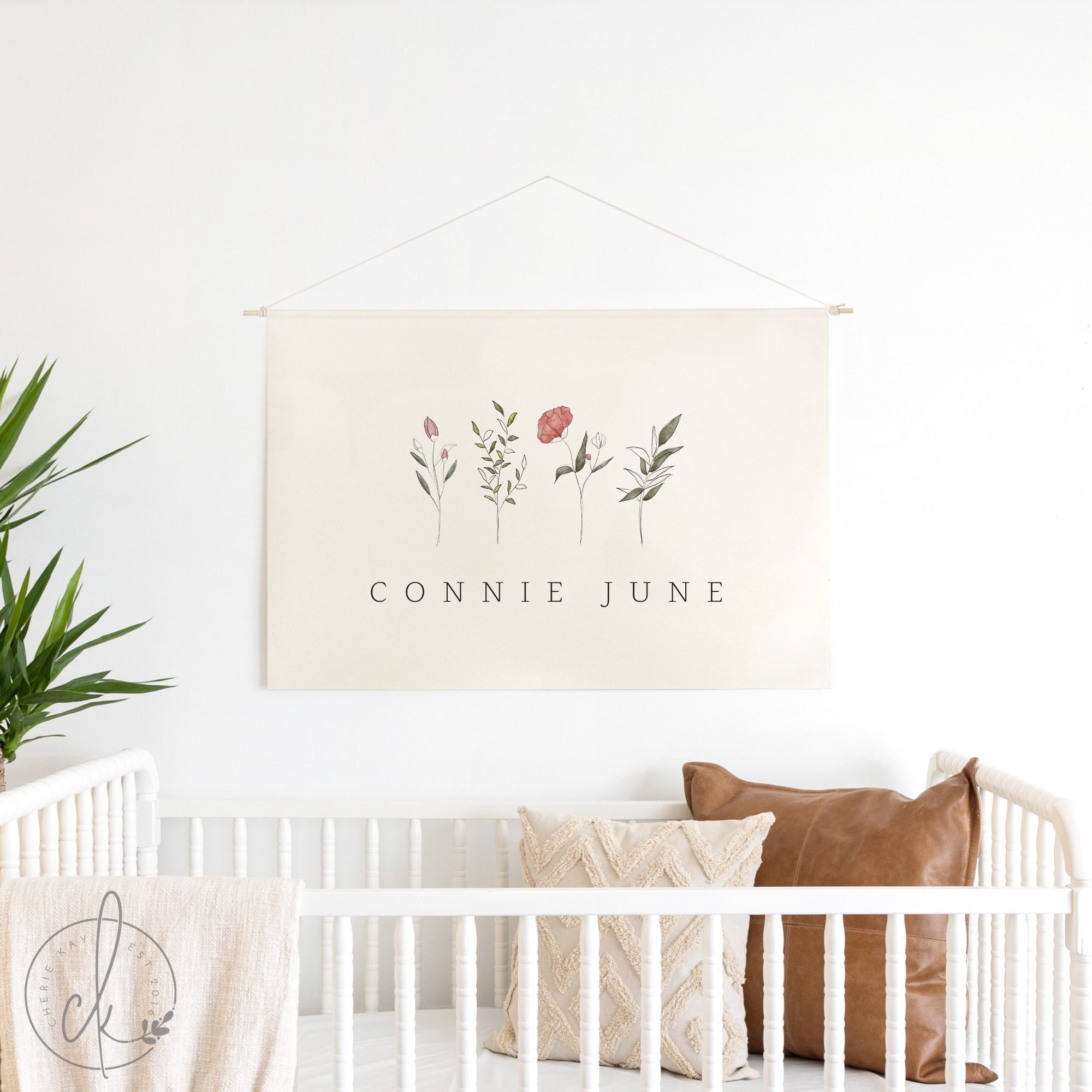 Girl Name Sign With Wildflowers Dowel Rod Canvas Nursery - Etsy