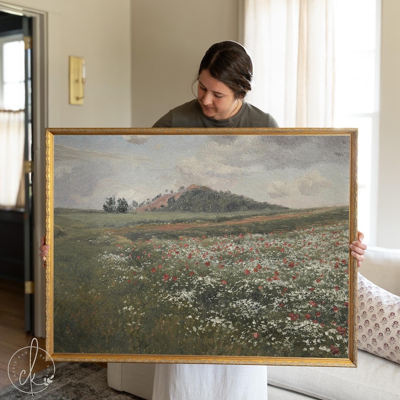 Vintage Wildflower Meadow Canvas Print | Framed Floral Landscape Art ...