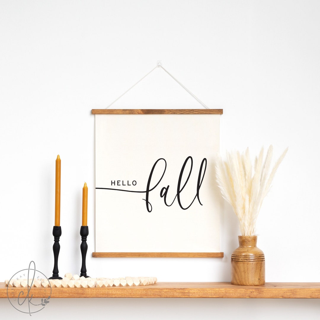 Hello Fall | Fabric Wall Hanging | Living Room Wall Art | Seasonal Wall ...
