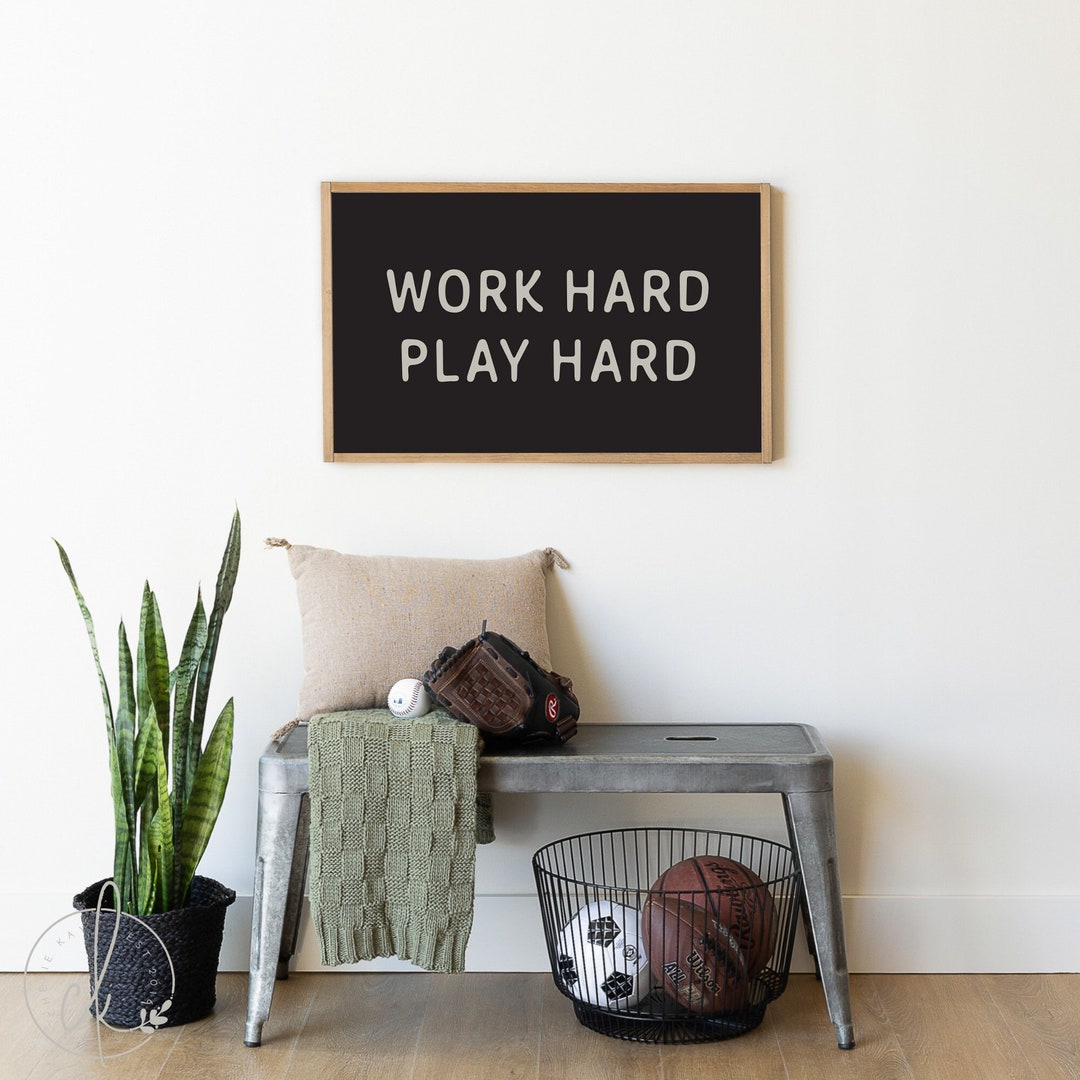 Work Hard Play Hard | Wood Framed Sign | Motivational Wall Art | Sports ...