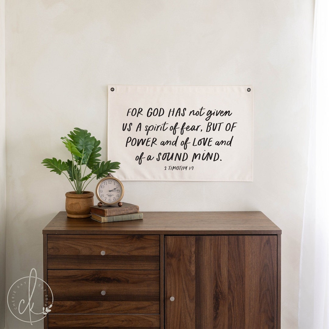 Inspirational Bible Verse Canvas Flag | 2 Timothy 1:7 | Christian Wall ...