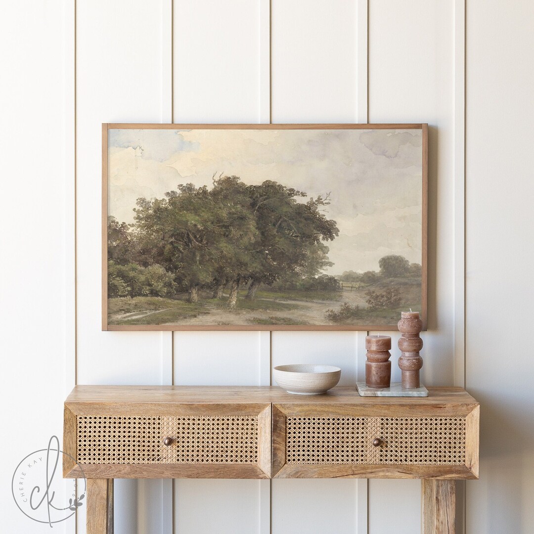 Countryside Painting | Vintage Tree Painting | Entryway Wall Art ...