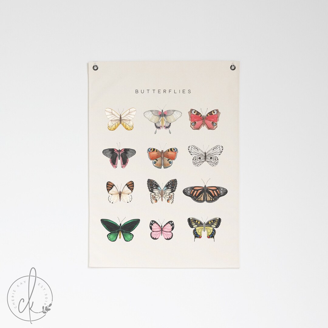Butterflies Canvas Banner Girls Room Decor Kids Wall Art Nursery Decor ...