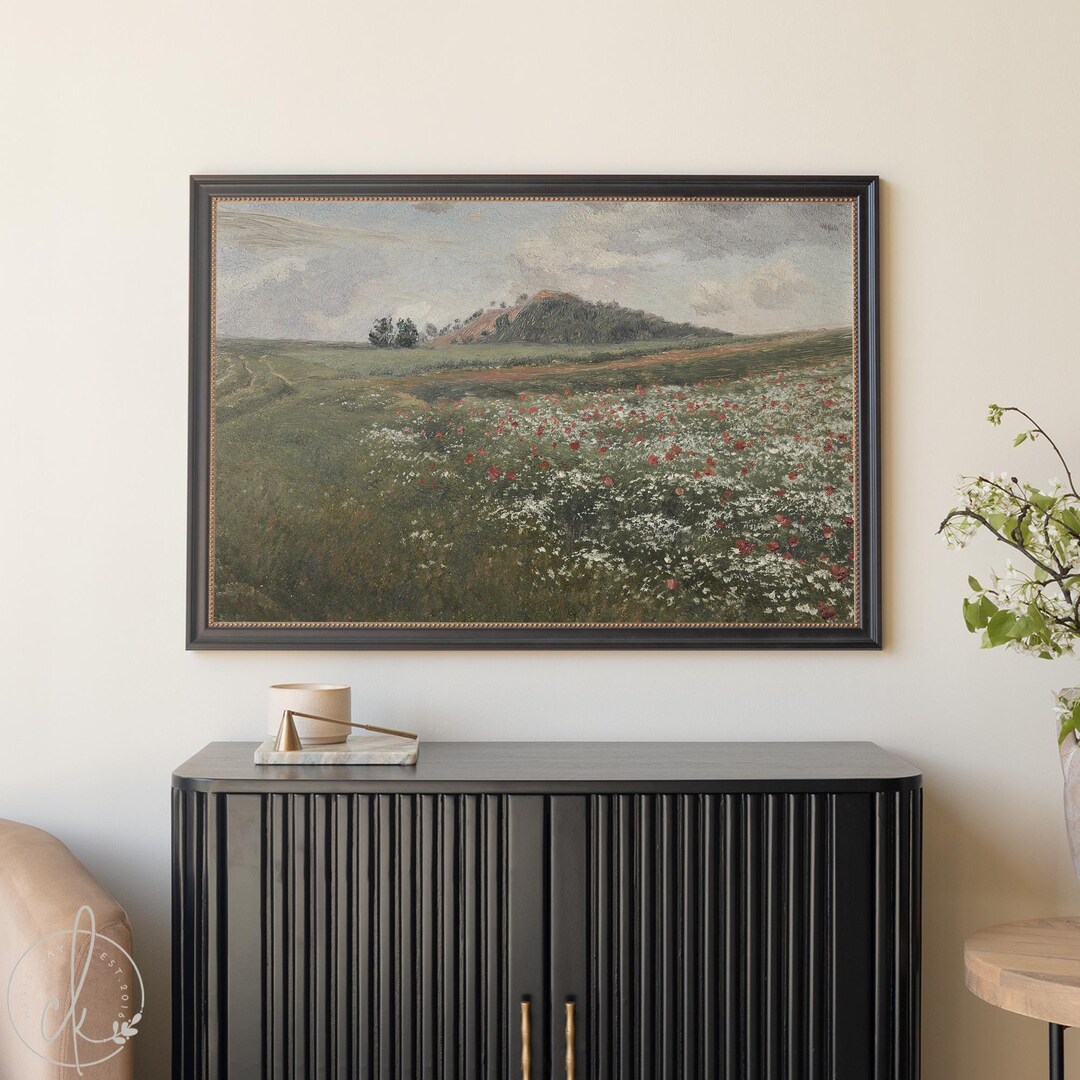 Vintage Wildflower Meadow Canvas Print | Framed Floral Landscape Art ...