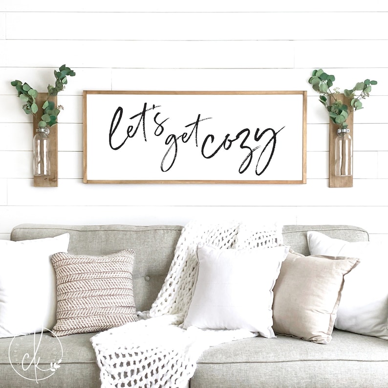 Farmhouse Wall Decor | Let's Get Cozy Sign | Living Room Wall Decor ...