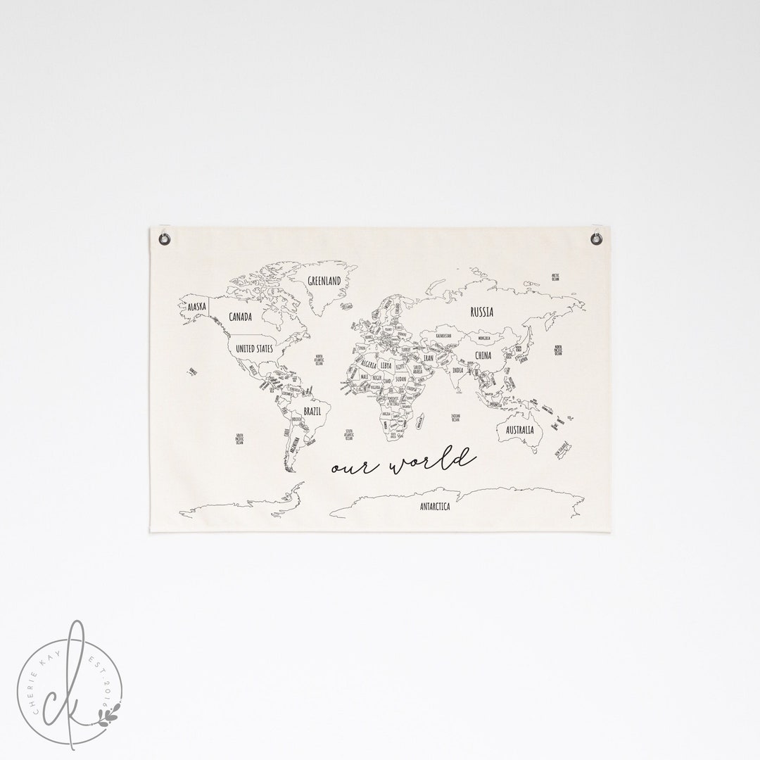 World Map Canvas Flag Homeschool Decor World Map Wall Art Classroom ...