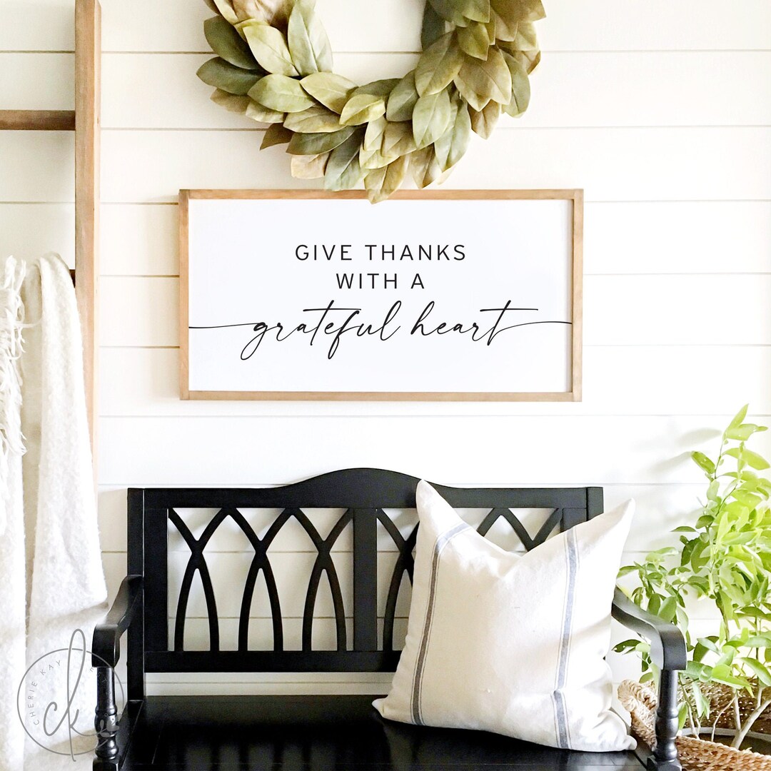 Fall Sign | Give Thanks With a Grateful Heart Sign | Fall Wall Decor ...