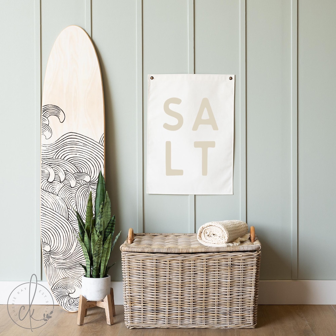 Minimalist Salt Beach Sign | Surf & Ocean-inspired Coastal Wall Art ...