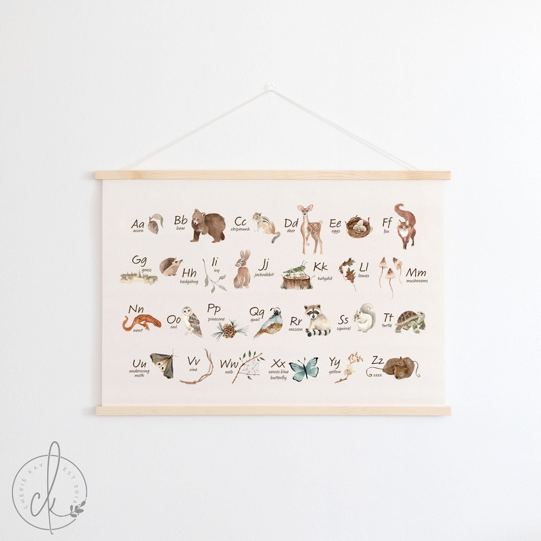 Woodland Alphabet Chart Hanging Canvas Homeschool Wall Decor Classroom ...