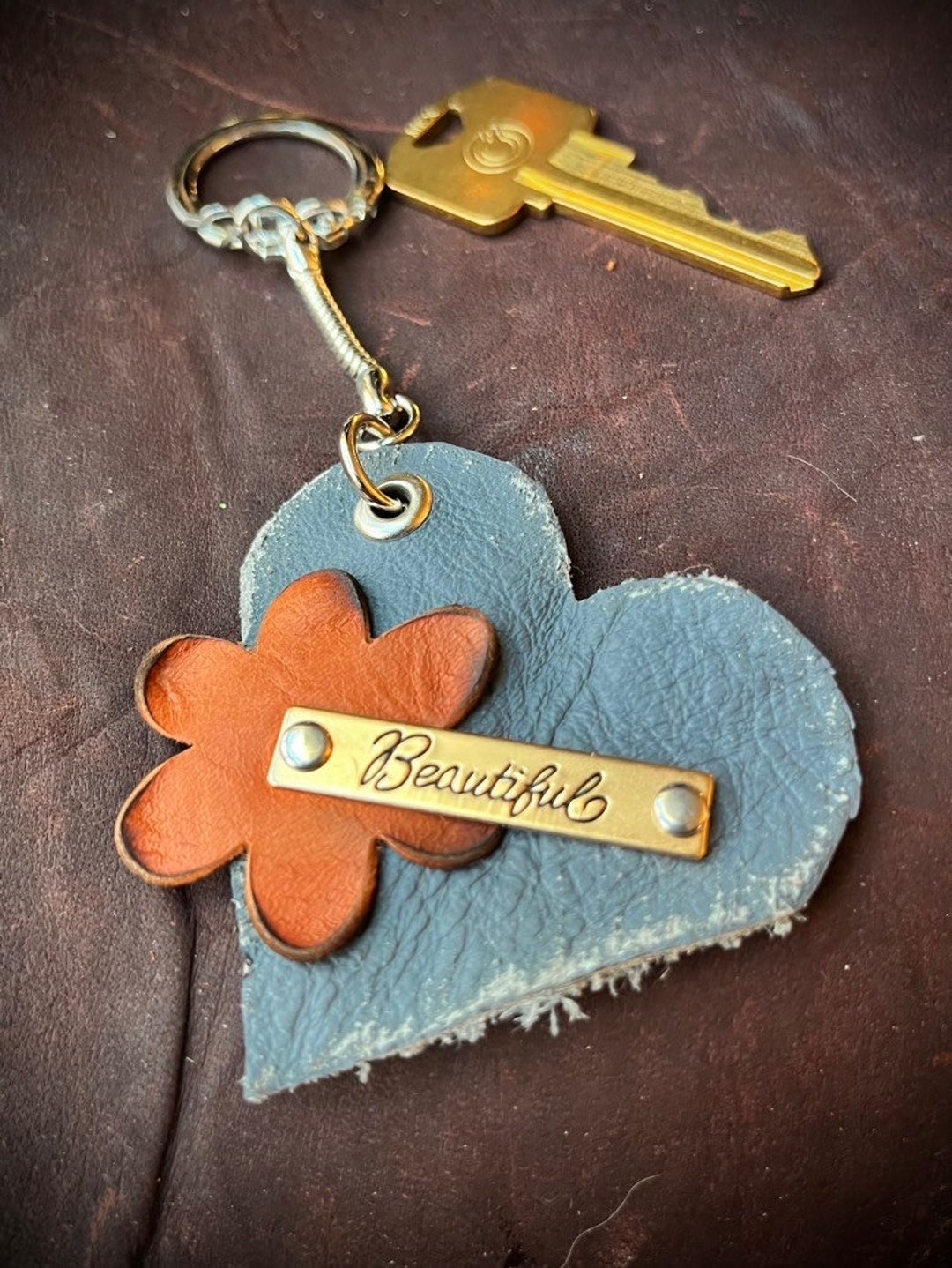Handcrafted Leather Heart beautiful Key Ring - Etsy