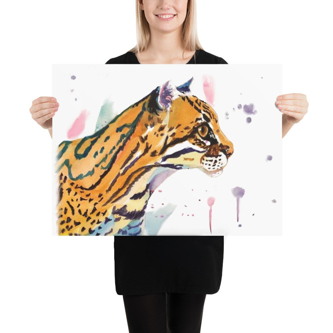 OCELOT PAINTING in WATERCOLOR , Ocelot Watercolor Print, Big Cat ...