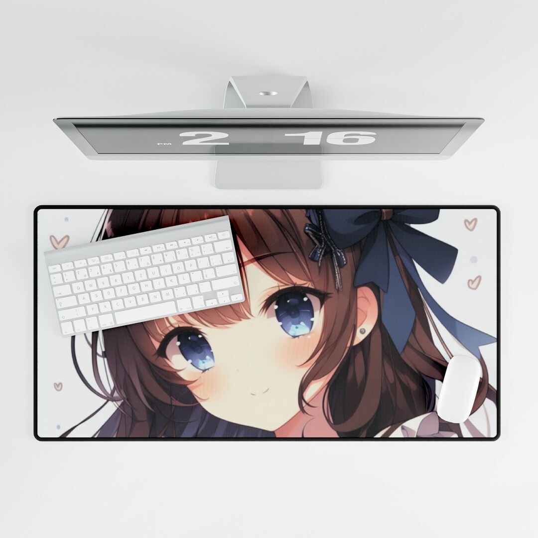 Japanese Waifu Desk Mat Anime Mouse Pad Cute Blue Eyed Anime Waifu ...