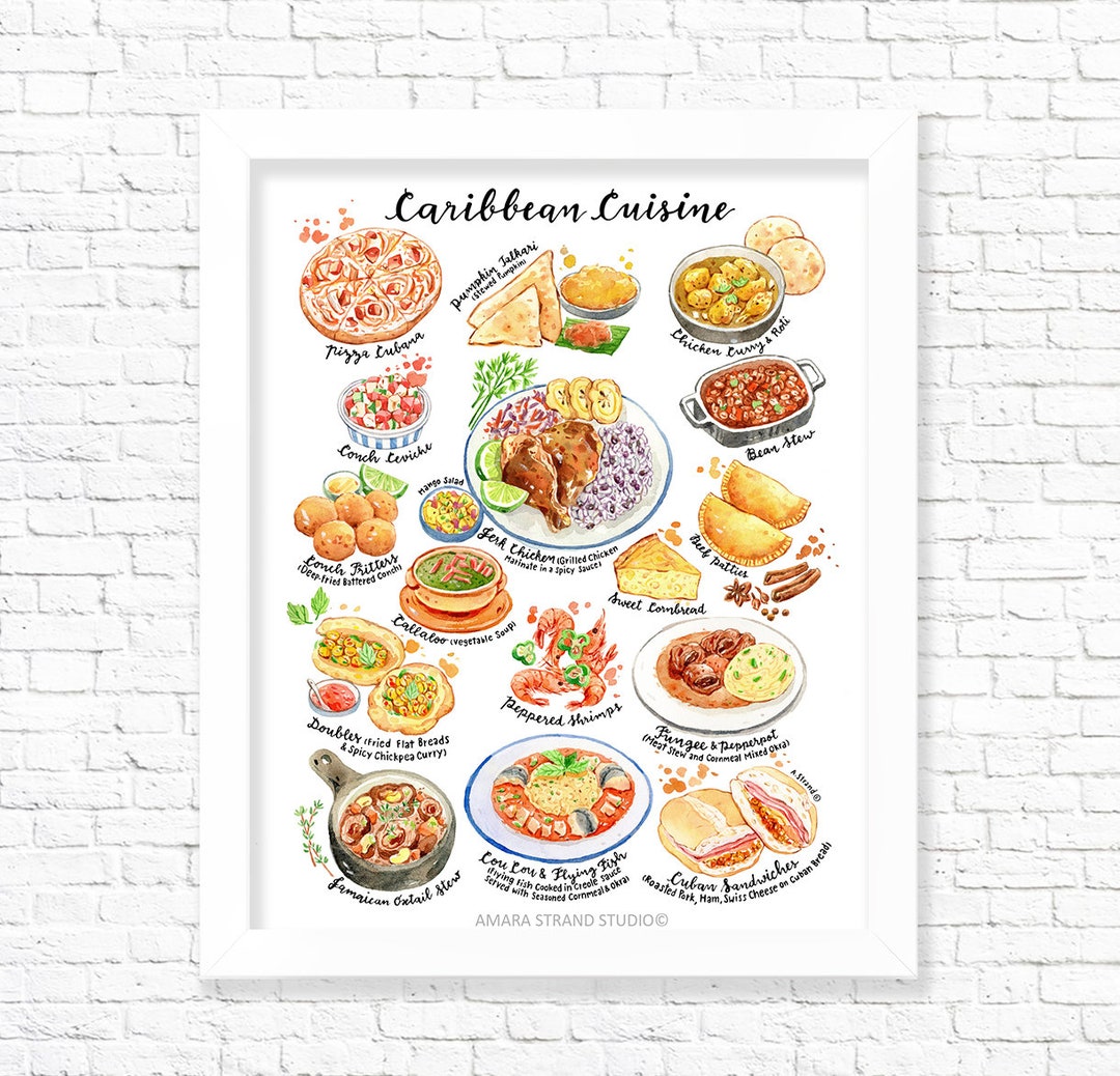Caribbean Cuisine/ Fine Art Print/ Food Poster/ Kitchen Wall Art ...