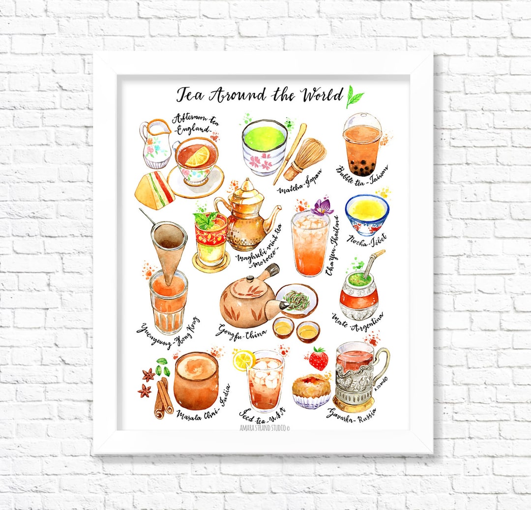 Tea Around the World/ Fine Art Print/ Kitchen Wall Art/ Food Poster ...