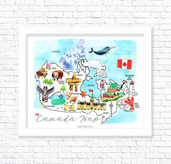 Canada Map/ Fine Art Print/ Canada Poster/ Canadian Nursery | Etsy