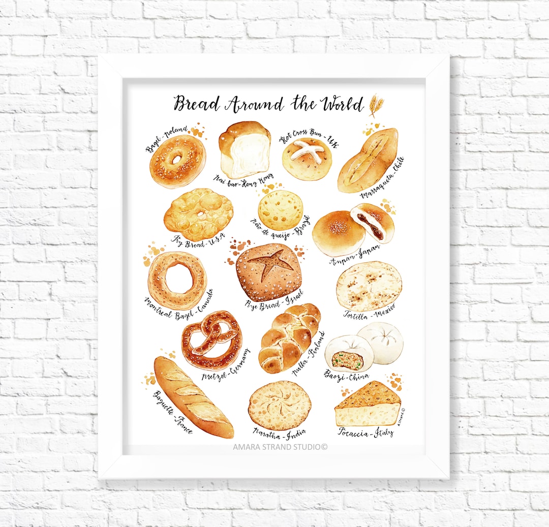 Bread Around the World/ Fine Art Print/ Food Poster/ Kitchen Wall Art ...
