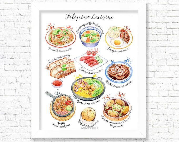 Filipino Food Art Print, Filipino Cuisine Wall Art, Philippines Food ...