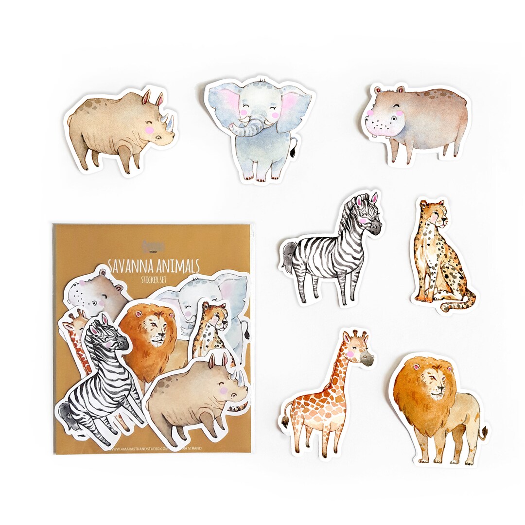 Savanna Animals Sticker Set, Animal Stickers, Sticker Pack, Die Cut ...