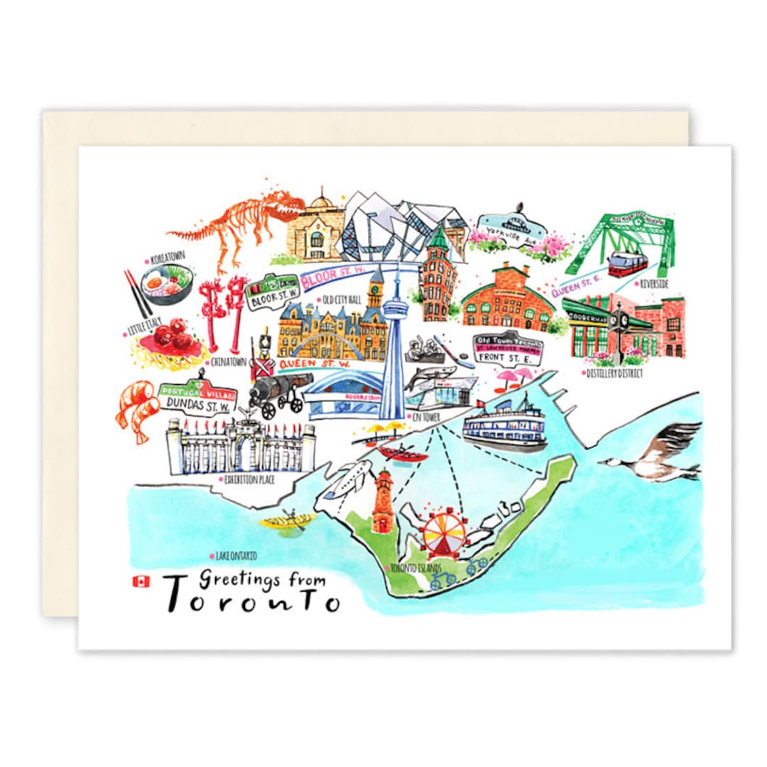 Toronto Map Greeting Card/ Greeting From Toronto / Canada Day/ Blank ...