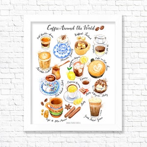 Coffee Around the World/ Fine Art Print/ Kitchen Wall Art/ Food Poster ...