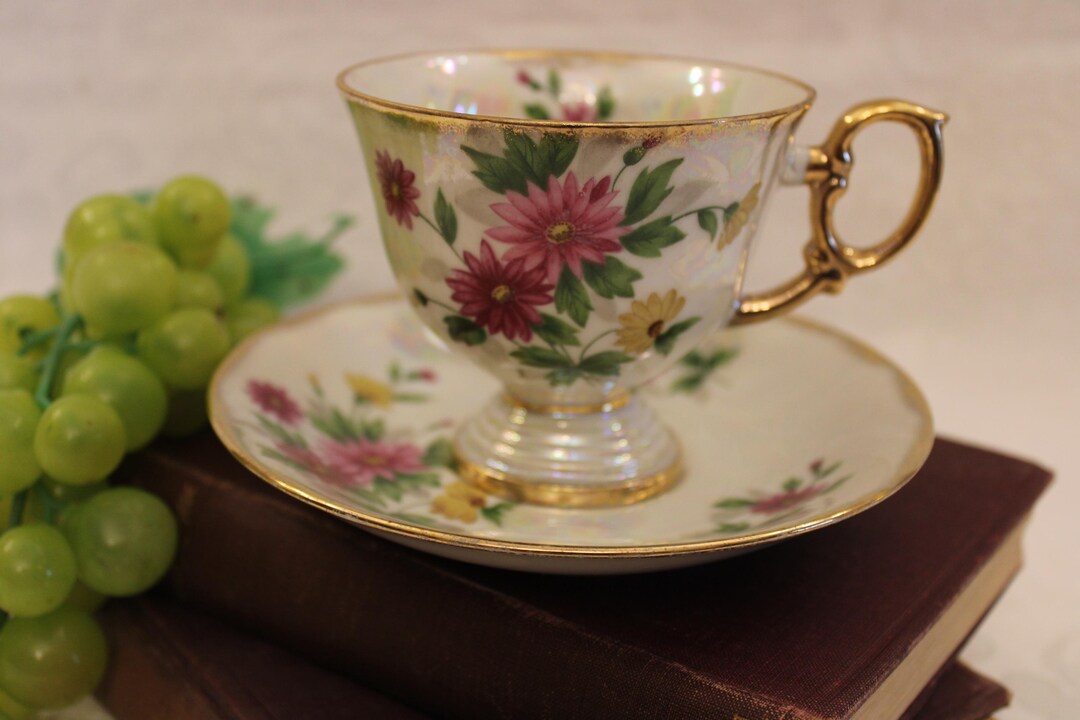 Beautiful September Aster Lusterware Teacup and Matching Saucer ...