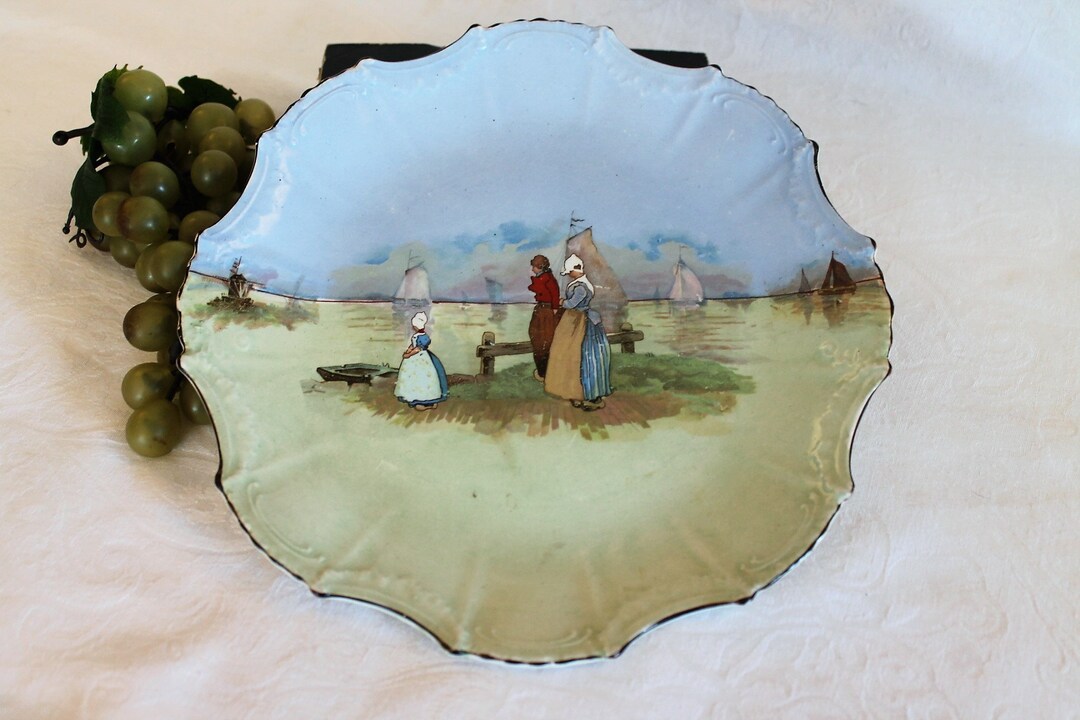 Charming Antique Dutch Scenery 10.5" Plate With Impressed Scrollwork ...
