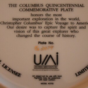 1992 Christopher Columbus 500th Anniversary 8.25" Collector Plate ...