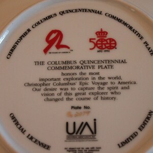 1992 Christopher Columbus 500th Anniversary 8.25" Collector Plate ...