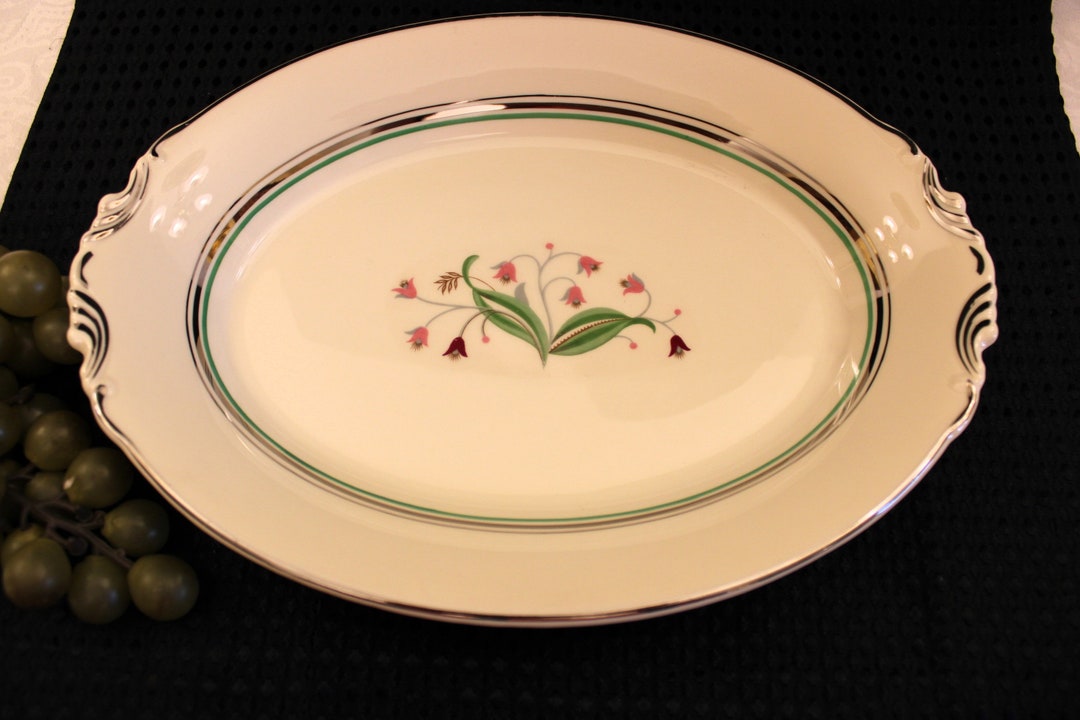 Syracuse China 12" Oval Serving Platter - Corabel Pattern, Platinum Rim ...