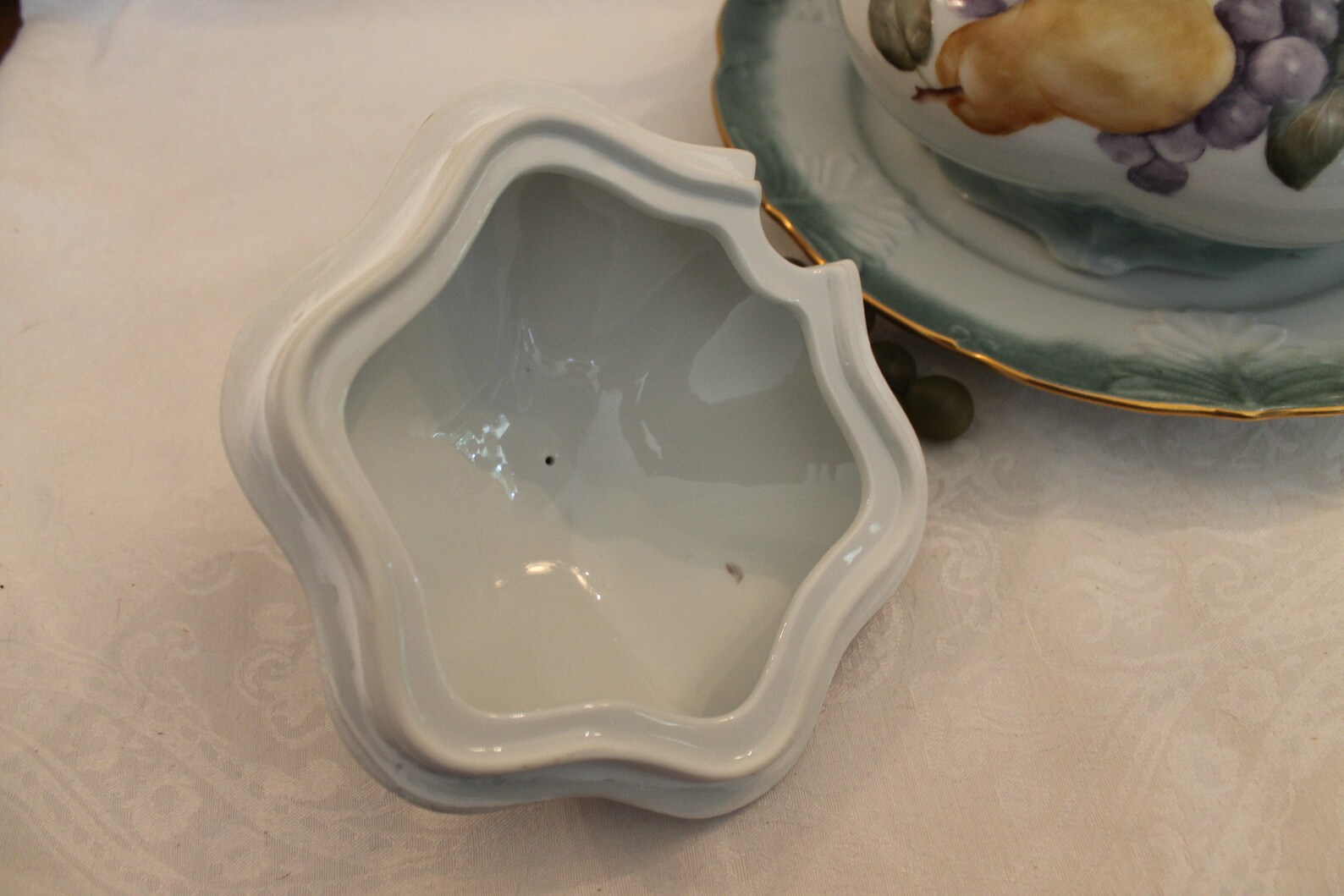 Vintage Hand Painted Soup Tureen With Matching Ladle and Tray - Fruit ...